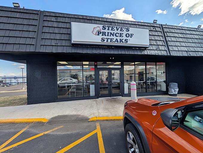No royal palace needed! Steve's Prince of Steaks keeps it real with its unassuming black exterior&mdash;proof that sandwich royalty doesn't need fancy trappings.