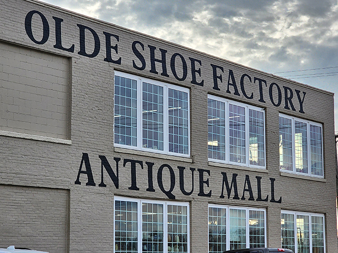 The imposing brick facade of the Olde Shoe Factory Antique Mall stands as a time capsule in Lancaster, beckoning treasure hunters with promises of nostalgia and discovery.