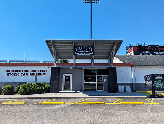 The unassuming entrance to Darlington Raceway Stock Car Museum hides a treasure trove of racing history that would make even the most casual sports fan's heart rev.