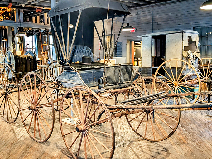 This elegant horse-drawn carriage reminds us that before road rage, there was just regular rage when your horse decided to take an unscheduled lunch break.