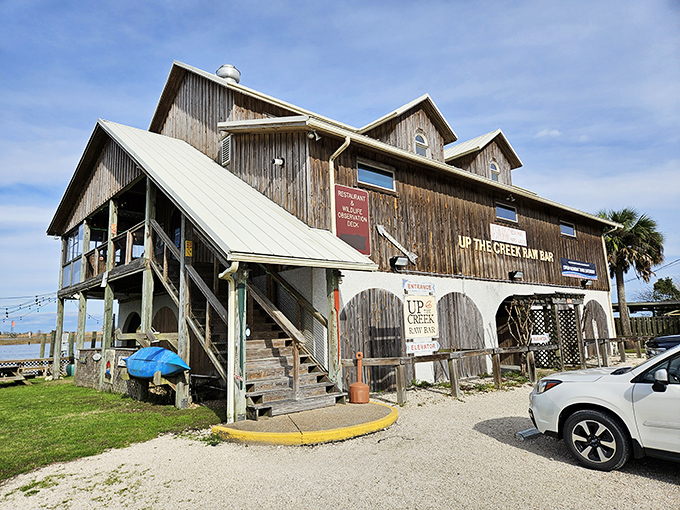 A rustic stairway leads to seafood nirvana &ndash; this isn't some fancy yacht club entrance, it's the gateway to some of Florida's finest oceanic treasures.