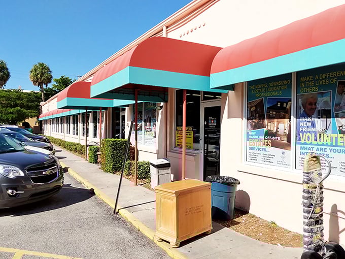 The coral and turquoise awning isn't just eye-catching—it's practically announcing "Bargain paradise ahead!" Welcome to The Exchange, where treasure hunting begins at the doorstep.