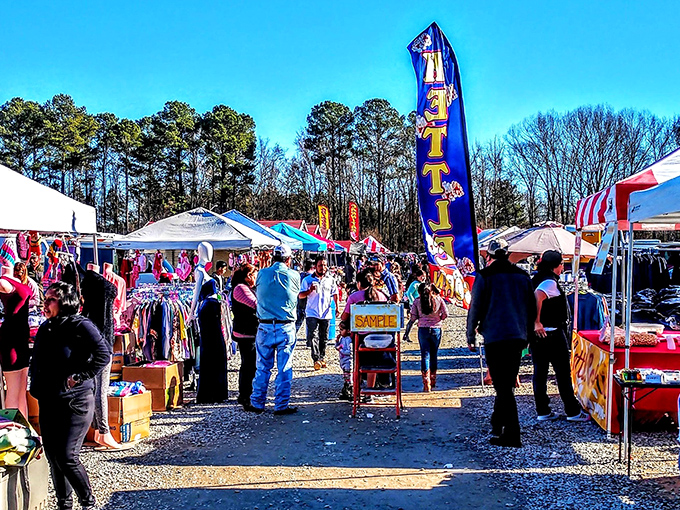 Weekend warriors navigate a sea of pop-up tents at Brightleaf, where one person's castoffs become another's conversation pieces.