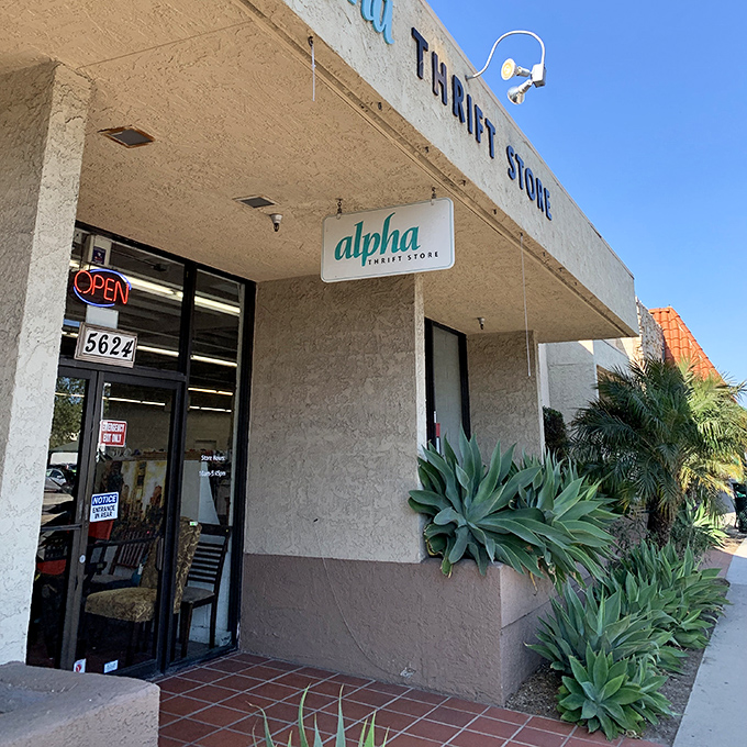 The unassuming exterior of Alpha Thrift Store in Goleta hides a treasure trove within. Like a good mystery novel, the best surprises await inside.