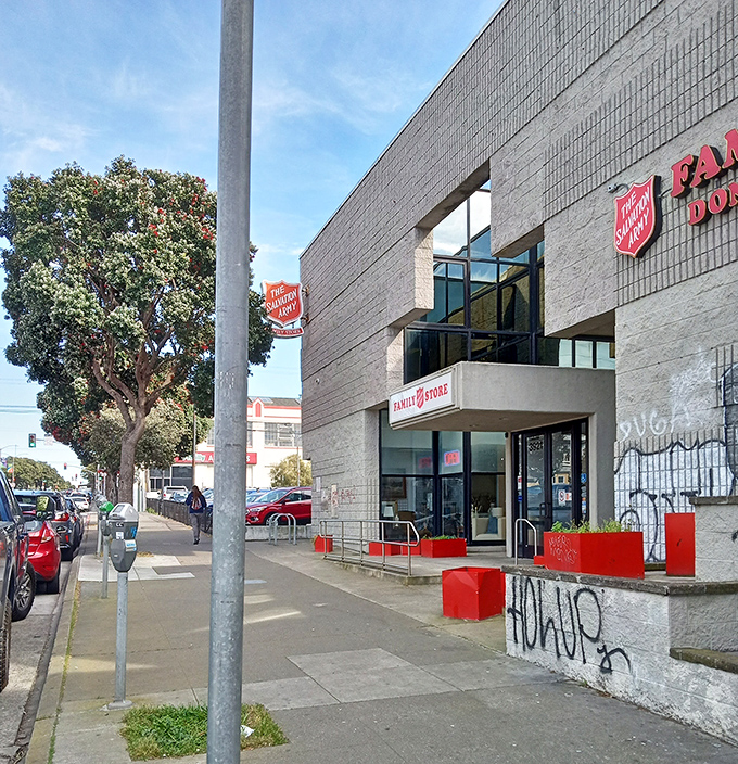 A street view perspective reveals the substantial two-story thrift emporium that's become a fixture in the Inner Richmond neighborhood.