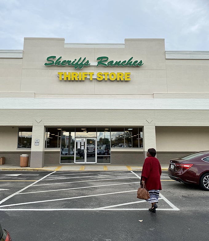 The plain exterior of Sheriffs Ranches Thrift Store in Ocala hides rows of secondhand treasures waiting inside for savvy shoppers.