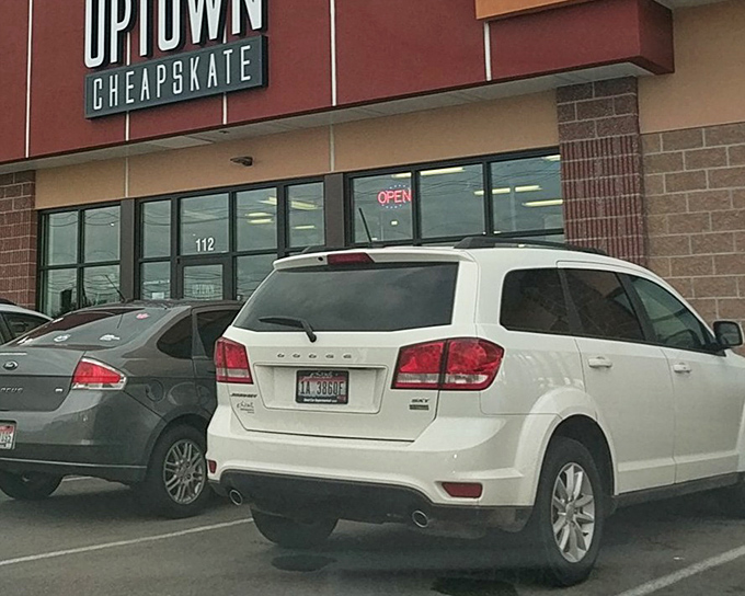 The unassuming exterior of Uptown Cheapskate hides a treasure trove within. Like finding a secret passage to fashion nirvana in suburban Boise.