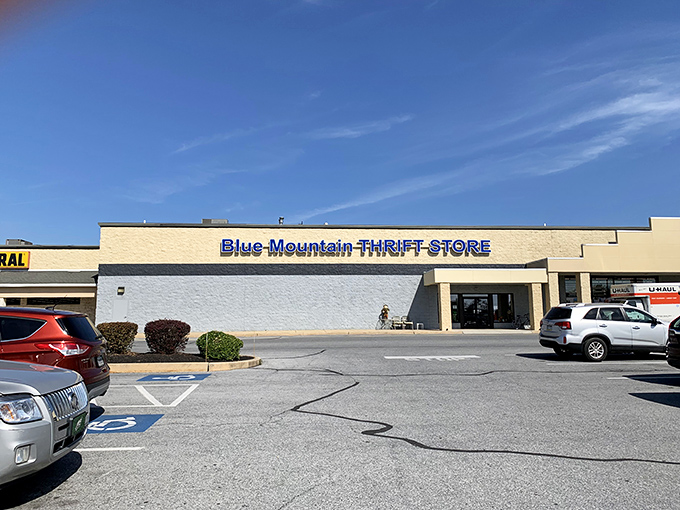 The unassuming storefront of Blue Mountain Thrift Store &ndash; where Pennsylvania's greatest treasure hunt begins behind these modest doors.