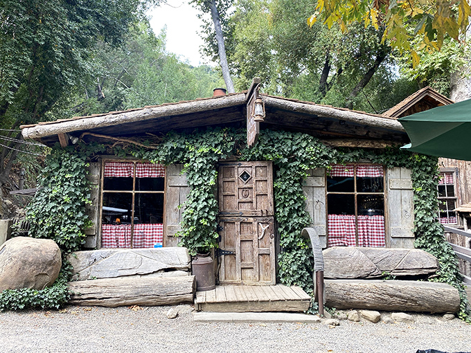 Nature's embrace: This ivy-covered log cabin looks like it was grown rather than built, a storybook setting where Hansel and Gretel might stop for tri-tip.