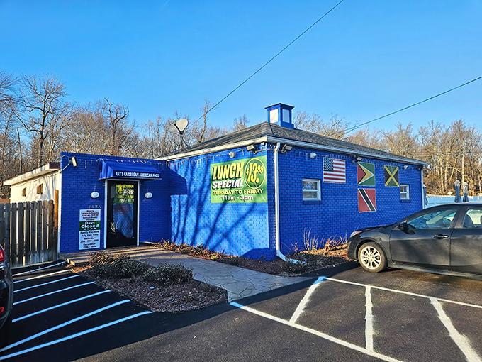 The electric blue building stands out like a Caribbean island in suburban Maryland &ndash; a colorful beacon calling all flavor-seekers home.