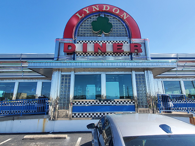 Classic Americana shines through every chrome detail of the Lyndon Diner's exterior. That shamrock logo isn't just for show&mdash;it's your lucky day when you find this place.