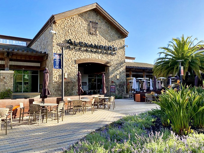Stone facade meets California sunshine - Alexander's Steakhouse doesn't need flashy neon when the food does all the talking.