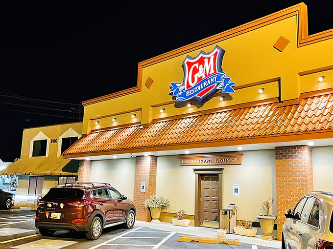 The iconic red-roofed G&M Restaurant stands like a culinary lighthouse, beckoning seafood lovers from miles around to its Linthicum Heights haven.