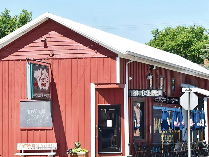 The bright red exterior of Whistle Stop stands out like a beacon of culinary promise in Ansonia. Small town, big flavors waiting inside!