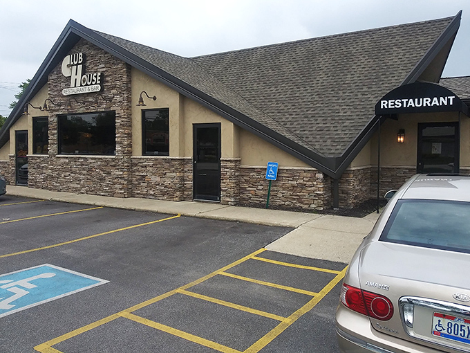 Stone and stucco charm meets suburban practicality - this unassuming exterior hides pierogi perfection inside.