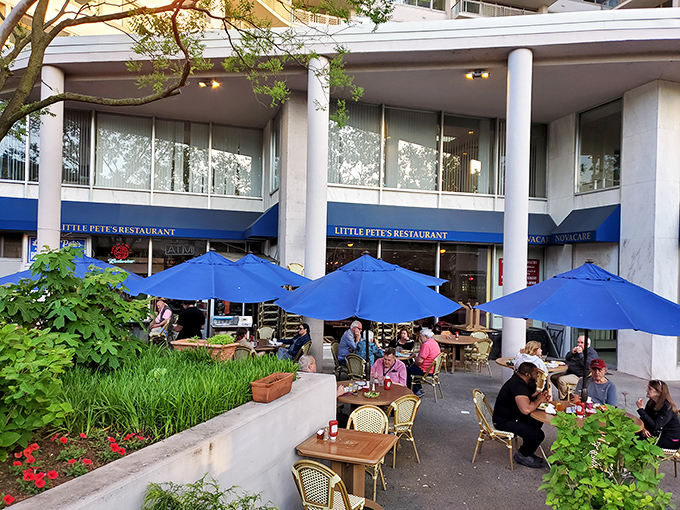 Little Pete&rsquo;s welcoming patio, shaded by bright blue umbrellas, invites Philadelphians to gather and enjoy timeless comfort food in a lively setting.&rdquo;