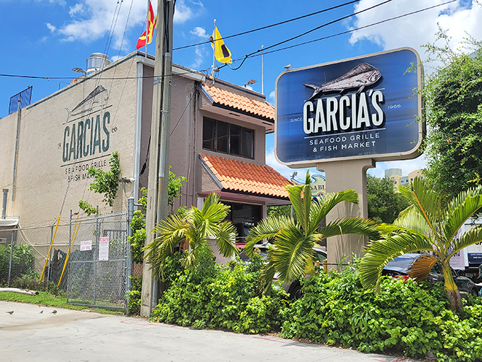 The pink stucco exterior of Garcia's with its Spanish-style roof tiles and colorful nautical flags stands as Miami's seafood beacon&mdash;no neon required.