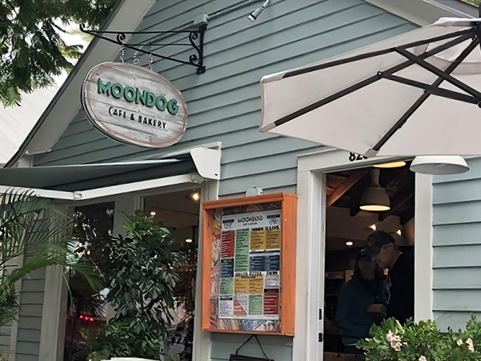 The mint-green facade of Moondog Cafe beckons like a tropical oasis, promising culinary adventures behind its unassuming exterior.