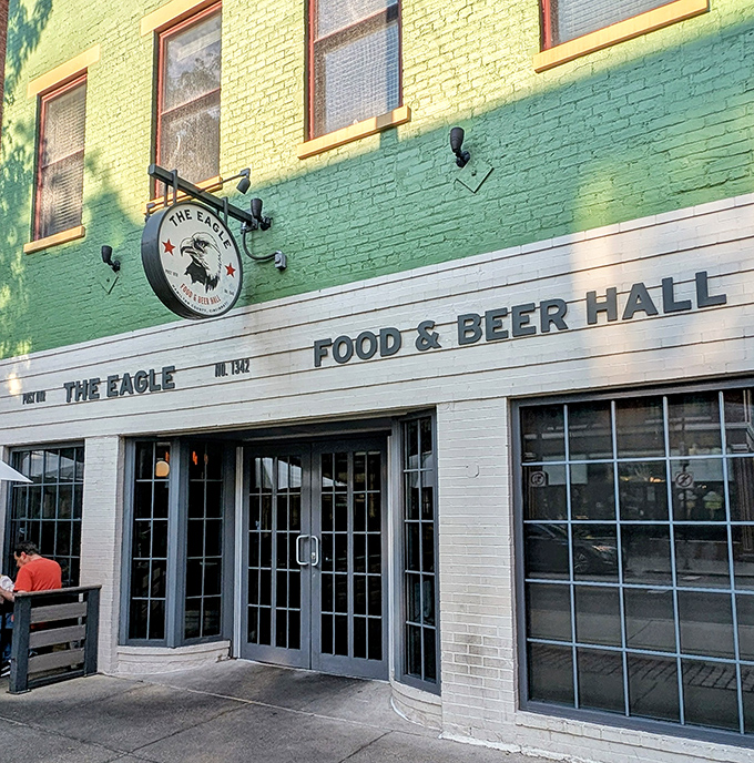 The mint-green facade of The Eagle OTR stands out on Vine Street like a beacon for hungry souls seeking fried chicken salvation.