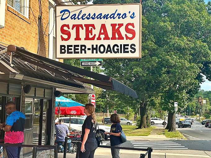 This side-mounted sign has guided cheesesteak aficionados through Philadelphia's sandwich landscape for decades. Simple, direct, delicious.