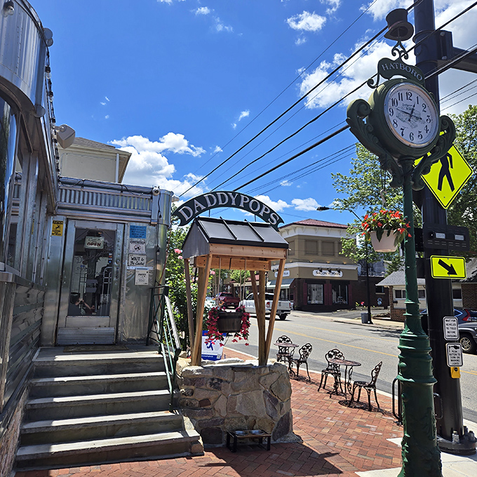 Step right up to this charming wooden gazebo entrance, where nostalgia meets your next great meal.