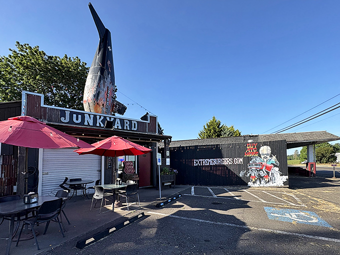 The airplane tail fin jutting from the roof isn't just decoration &ndash; it's your first clue that Junkyard's burgers will send your taste buds soaring.