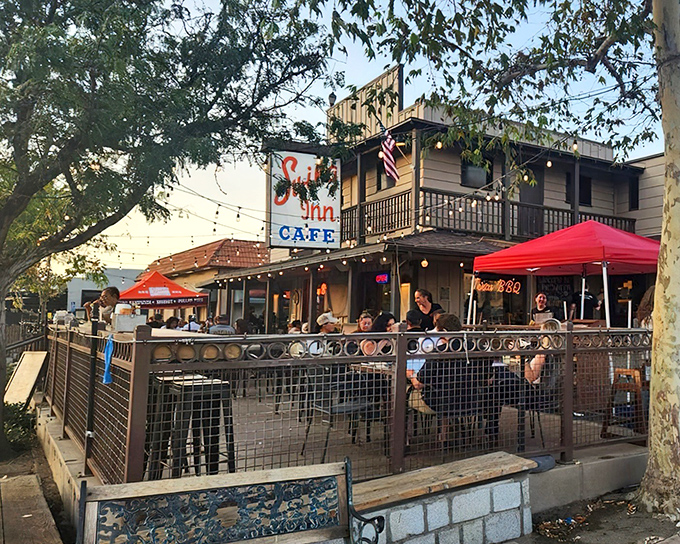 Where nostalgia meets appetite &ndash; Swing Inn's outdoor patio offers the perfect perch for people-watching while debating between the country fried steak or BBQ ribs.