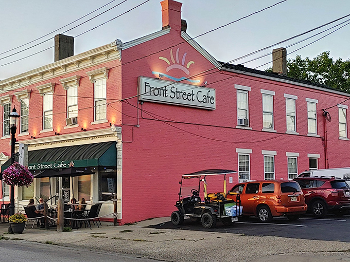 The iconic crimson exterior stands as a delicious landmark in New Richmond, where comfort food and riverside charm create the perfect small-town dining experience.