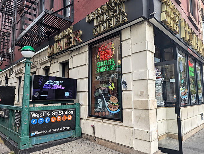 Classic Greenwich Village corner charm meets subway convenience - your eggs Benedict adventure starts here.