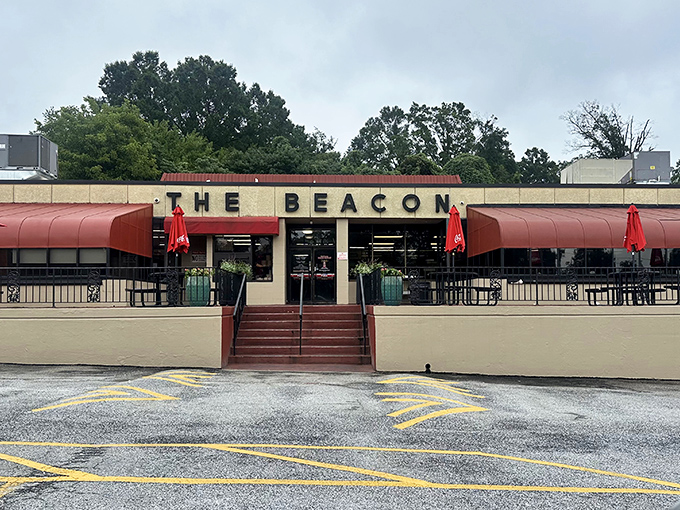 With its bold signage and welcoming steps, The Beacon stands as a testament to the enduring appeal of classic American drive-in culture.