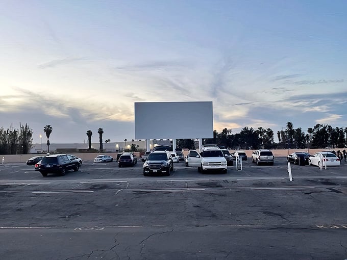 The magic hour at Paramount Drive-In, when the sky puts on its own show before the feature presentation begins.