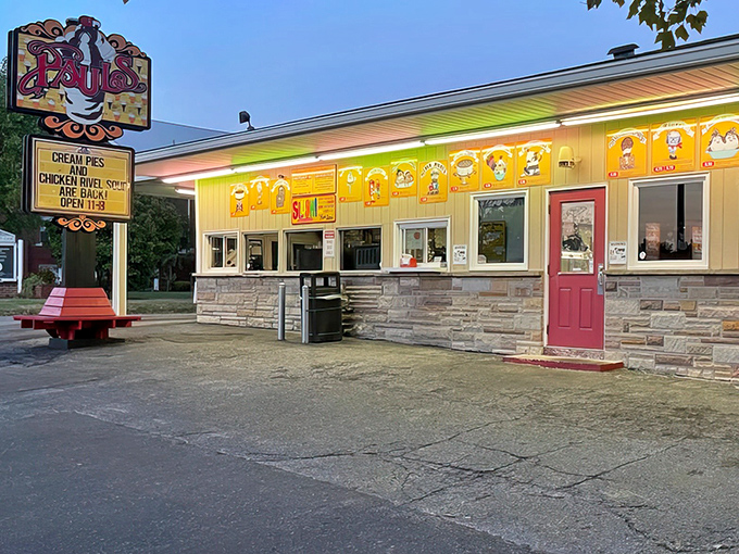 The classic roadside charm of Paul's Drive In stands proudly against the Ohio sky, a beacon for hungry travelers since before Instagram was even a concept.