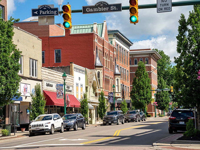 This streetscape proves that some small towns figured out the secret formula for timeless American charm.