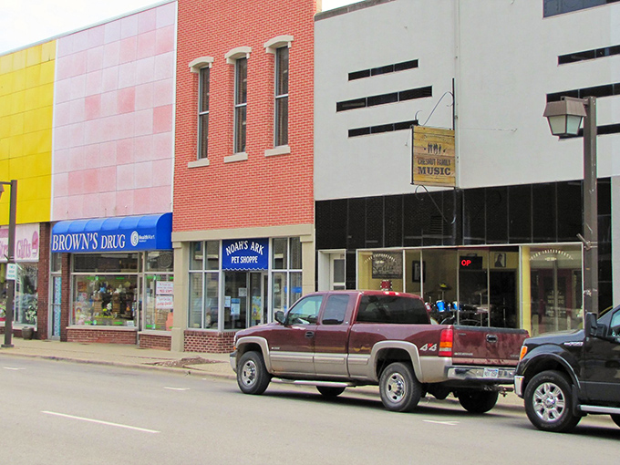 Downtown Effingham's colorful storefronts tell a story of small-town resilience, where Brown's Drug Store still offers that personal touch missing from big-box pharmacies.