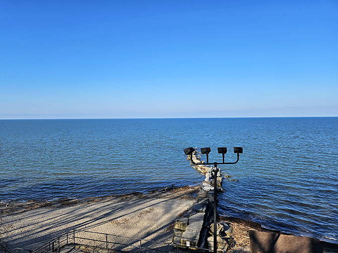 Nature's perfect infinity pool. When Lake Erie is calm, the horizon line between water and sky creates an optical illusion worthy of a meditation app.