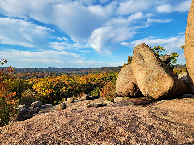 Nature's own game of Jenga! These massive pink granite boulders have stood in perfect balance for over a billion years, defying both gravity and imagination.