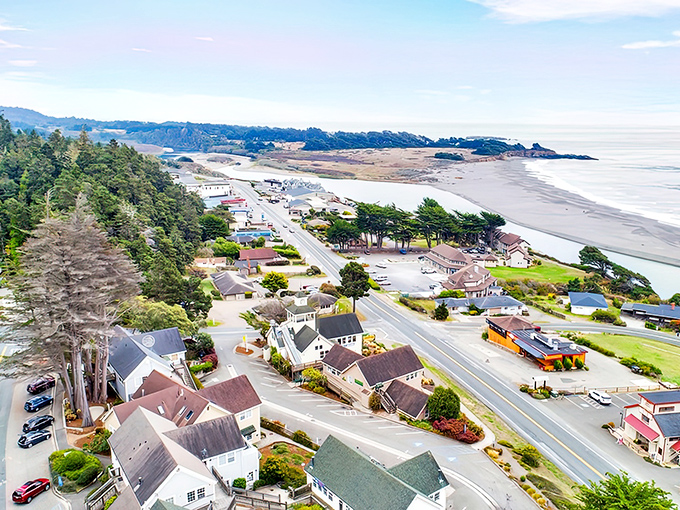 Gualala from above looks like California coastal perfection &ndash; where Highway 1 meets the Pacific in a dance of small-town charm and natural splendor.