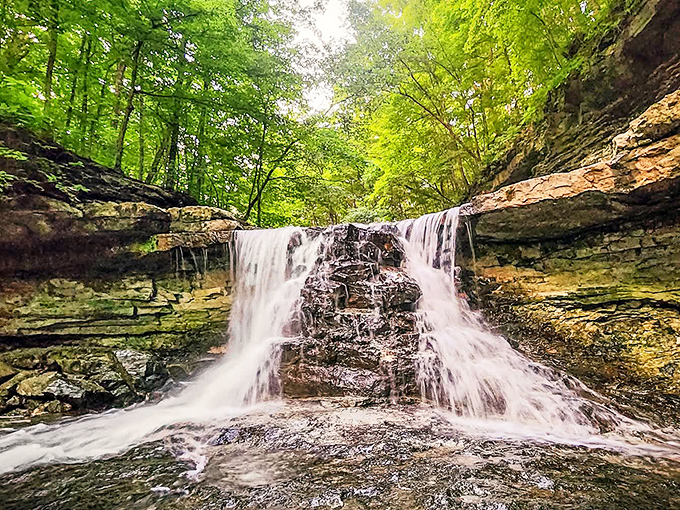 Nature's own masterpiece &ndash; McCormick's Creek waterfall cascades over ancient limestone ledges, creating a symphony of sound that no playlist can match.