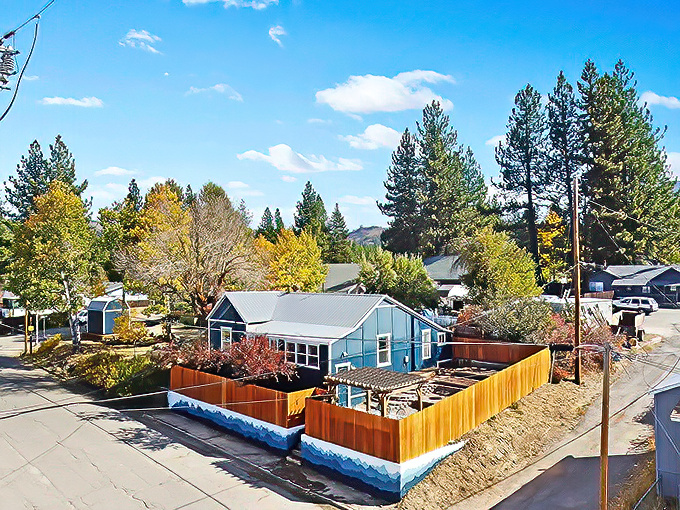 Portola's residential charm on full display with pine-framed homes and golden autumn foliage&mdash;small-town living with big mountain character.