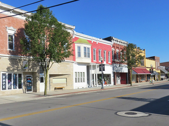 Ada's Main Street looks like it was plucked from a Hallmark movie set, with colorful historic buildings standing shoulder to shoulder under clear blue skies.