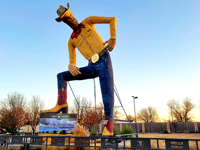 Meet Tex Randall, the forty-seven-foot cowboy who's been greeting highway travelers with unwavering Western hospitality since the 1960s.
