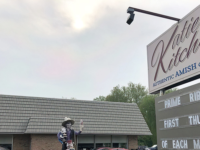 Katie's Kitchen announces its authentic Amish cooking credentials right on the sign, like a delicious promise waiting to be fulfilled in the heart of Ronks.