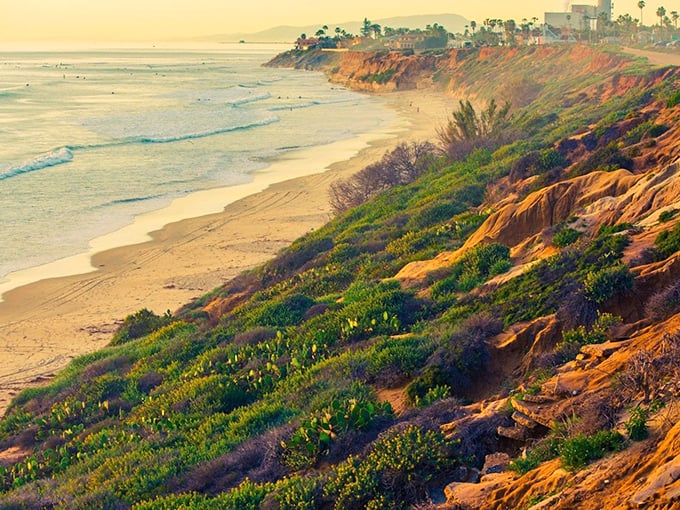 Golden hour transforms Terramar's rugged cliffs into nature's masterpiece. The amber glow on these sandstone sentinels is California coastal magic at its finest.