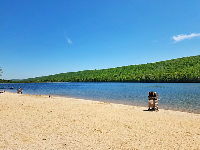 Where the water meets the mountains under that impossibly blue Pennsylvania sky – no filter needed for this natural masterpiece.