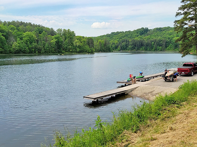 The boat launch where everyday worries drift away. Just you, the water, and those rolling Ohio hills.