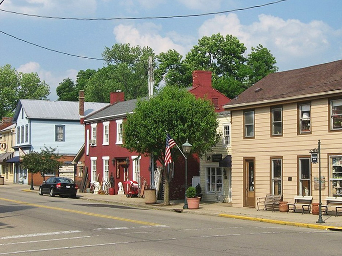 Historic storefronts line Waynesville's Main Street, where American flags flutter in the breeze and time seems to slow to a pleasant amble.
