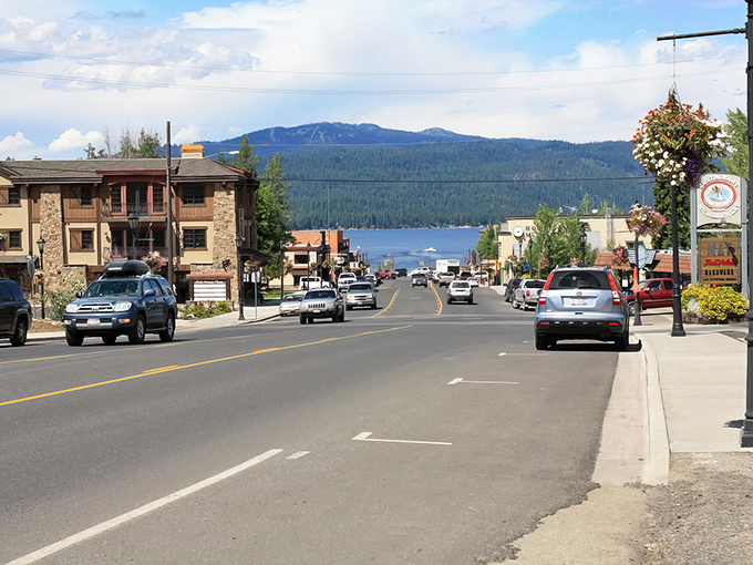 Downtown McCall welcomes you with that perfect small-town charm, where the street leads your eye straight to the shimmering Payette Lake. Mountain paradise found!