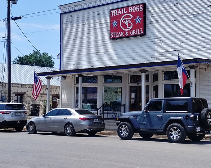 The unassuming exterior of Trail Boss hides culinary treasures within, proving once again that in Texas, you can't judge a steak by its storefront.