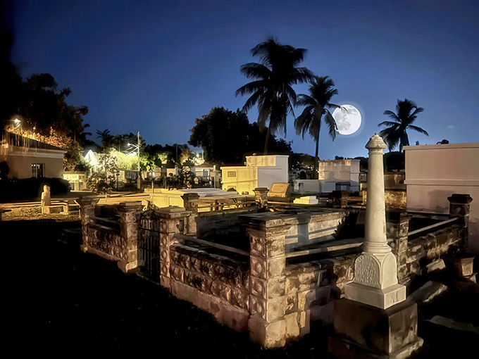 Twilight transforms these above-ground crypts into an eerie apartment complex for the afterlife. The pink sky adds a touch of Key West flair to the eternal slumber party.