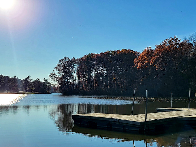 Morning sunlight dances across Harrison Lake's glassy surface, where a simple wooden dock invites you to sit and contemplate life's big questions&mdash;or just watch for fish.